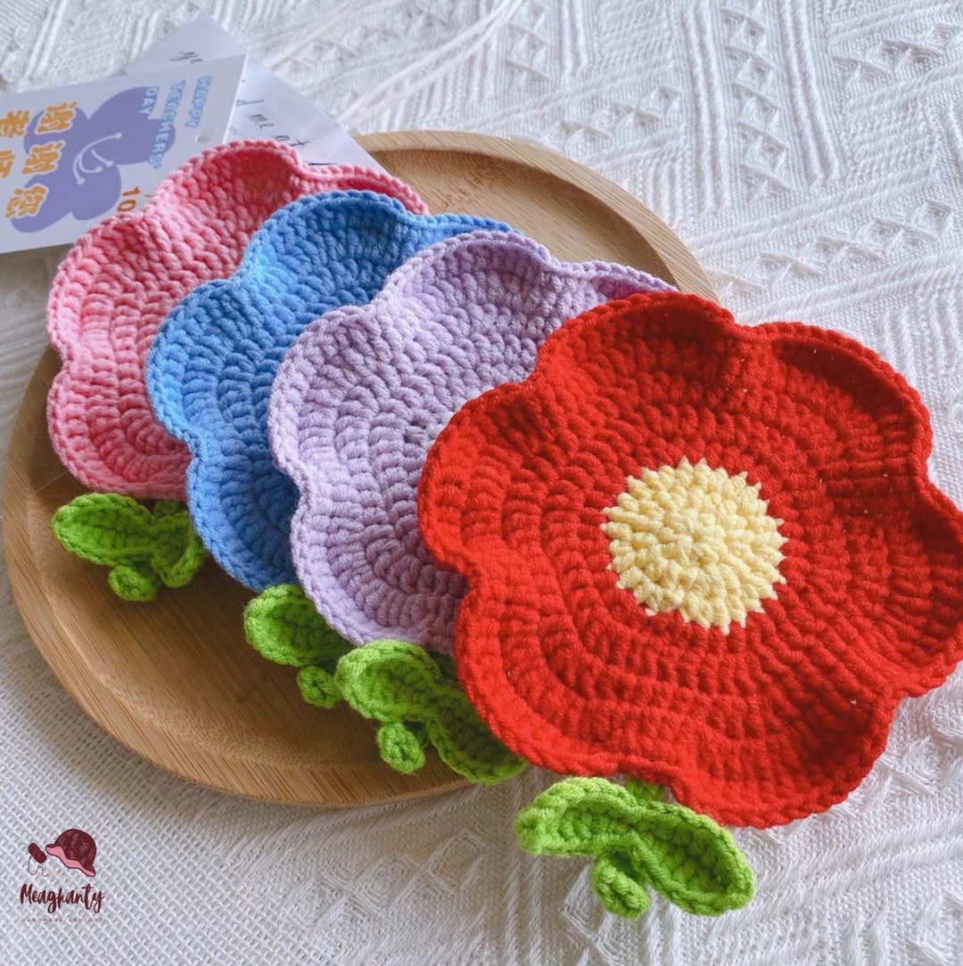 CROCHET PATTERN - Flower Coaster Crochet Pattern, Flower Bouquet Plant ...