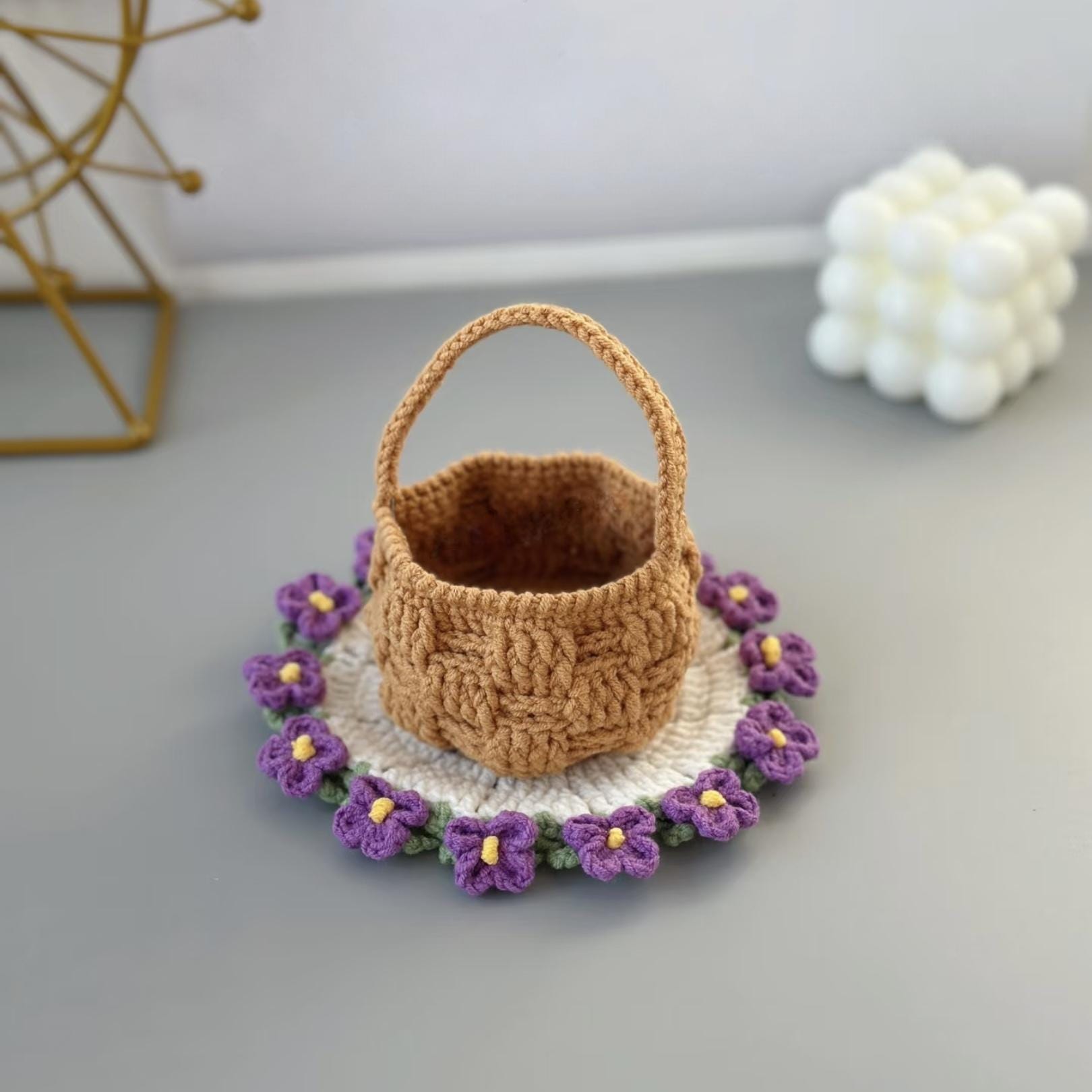 Lilac Flower Coaster and Basket Crochet PDF Pattern, Flower Coaster ...