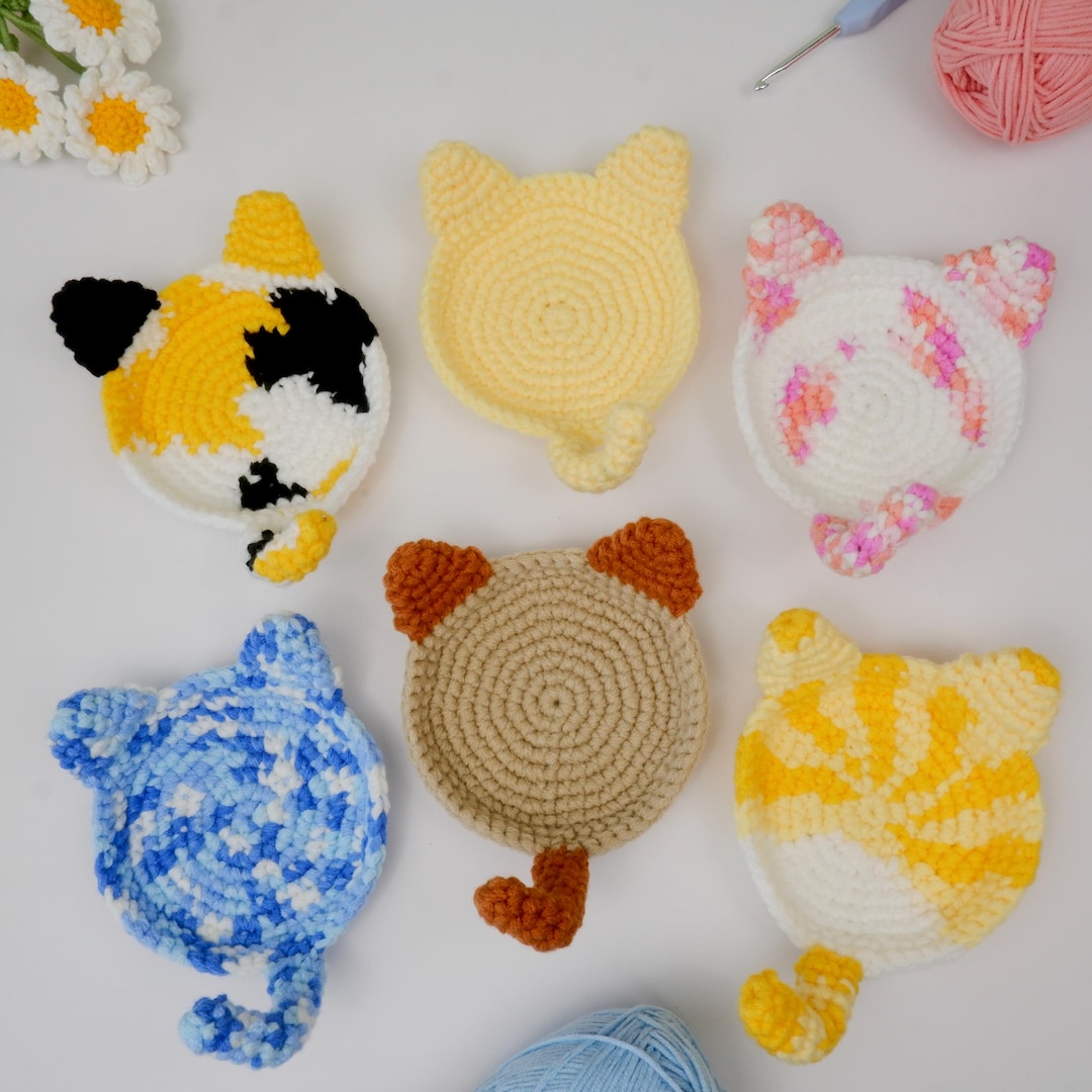 Crochet Cat Coaster PDF Pattern - Bundle 6in1 Cat Coasters Crochet ...