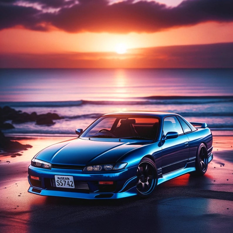 Nissan S14, Summer, Beach, Sunset, Wall Art, Wall Decoration, Digital ...