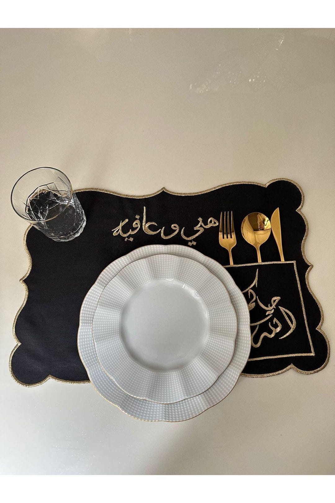 Embroidered %100linen Black Arabic Script Placemats,multiple Options ...
