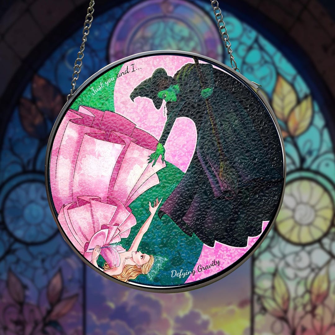 Glinda Wicked Ornament – Pink & Gold Stained Glass Suncatcher, Broadway ...