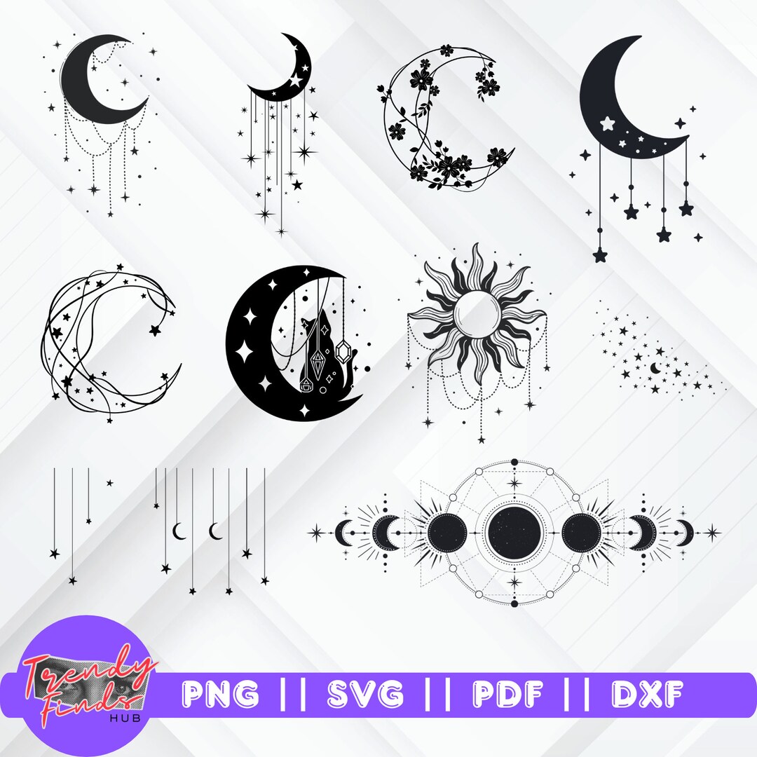 Celestial SVG Bundle Download Moon and Stars Clipart PNG Instant ...