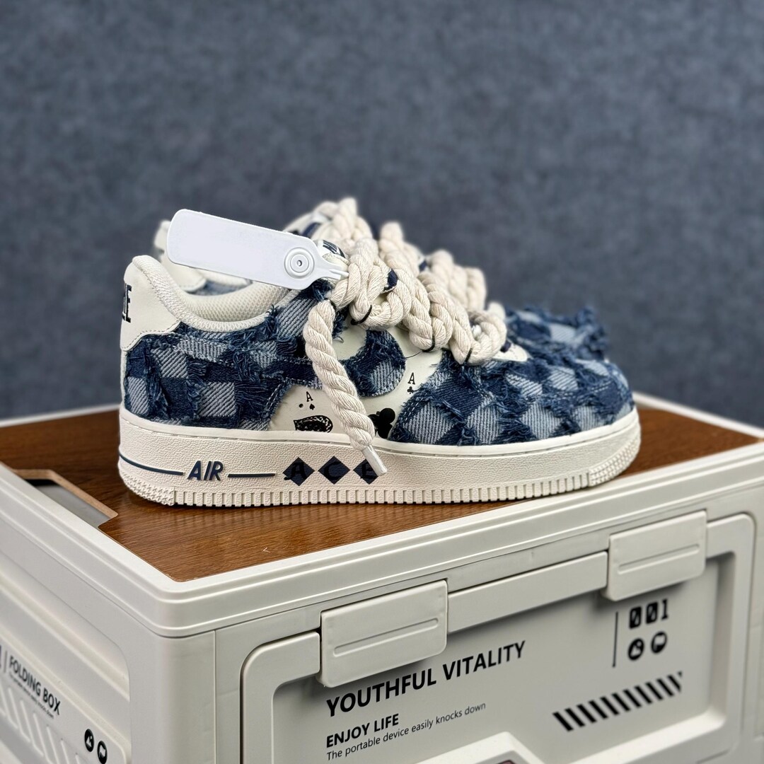 Custom Nike Air Force 1 Patchwork Denim Sneakers | Handmade Fabric AF1 ...