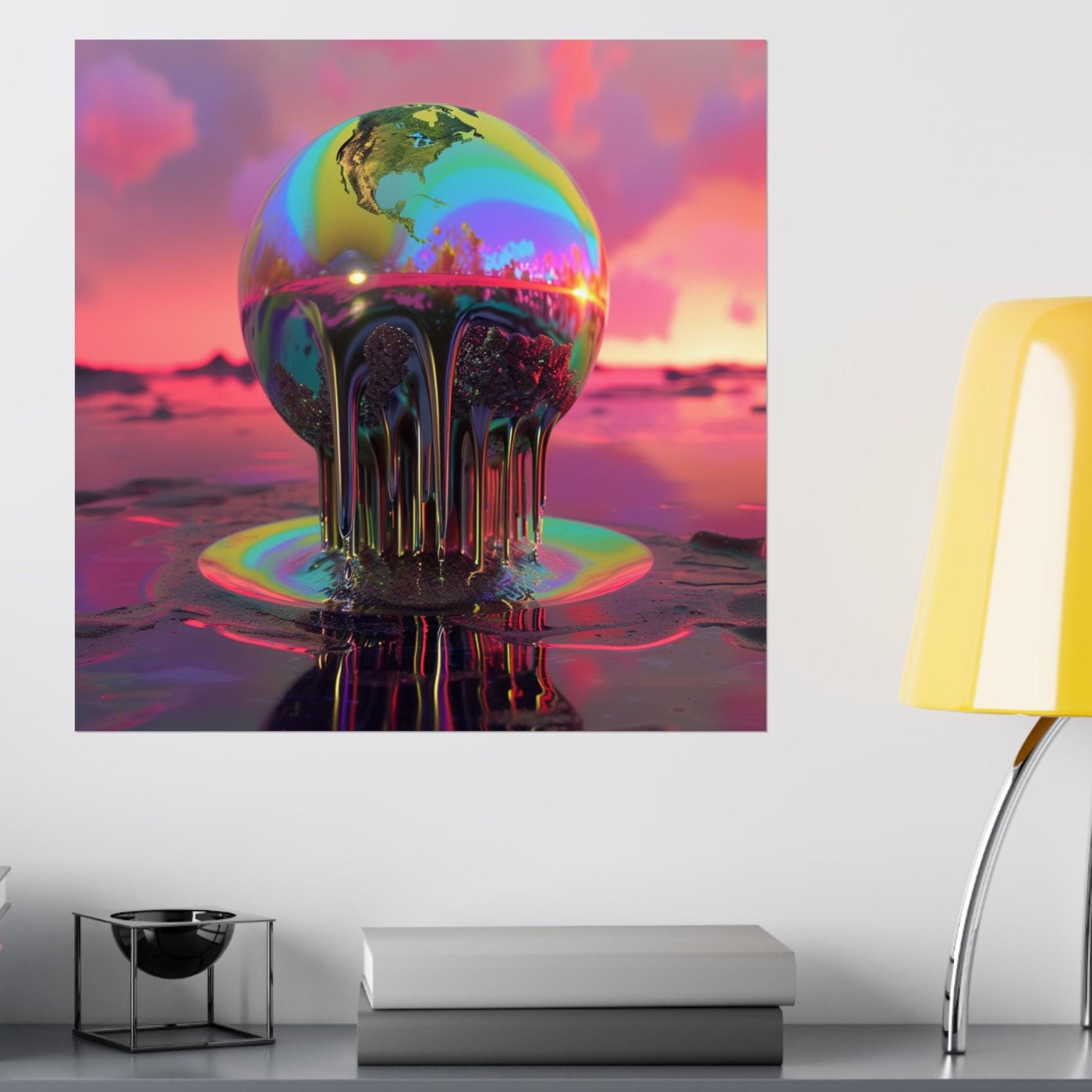 Chrome World | Vaporwave Poster | Neon Wall Art | Y2K Room Decor ...