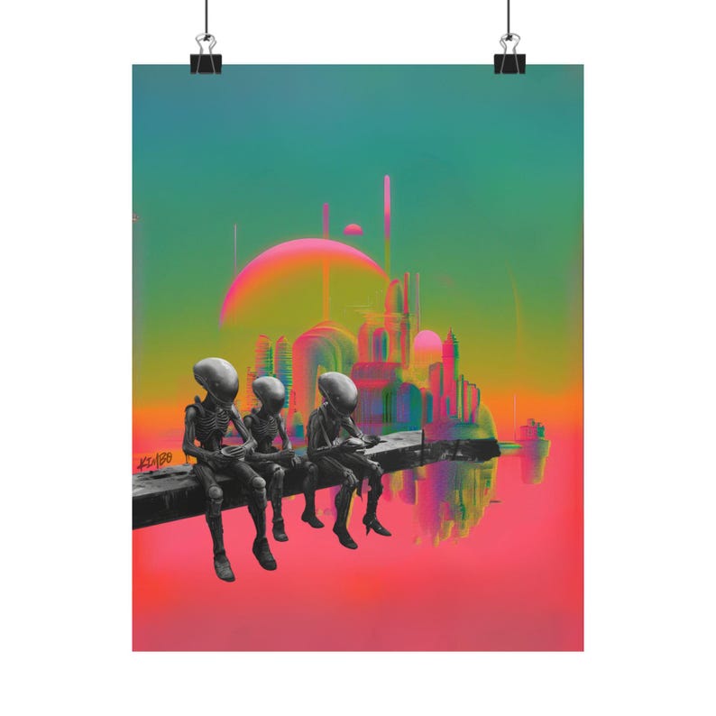 Creepy Cute Alien Poster Art | Gradient Retro Futurism Wall Art - Etsy
