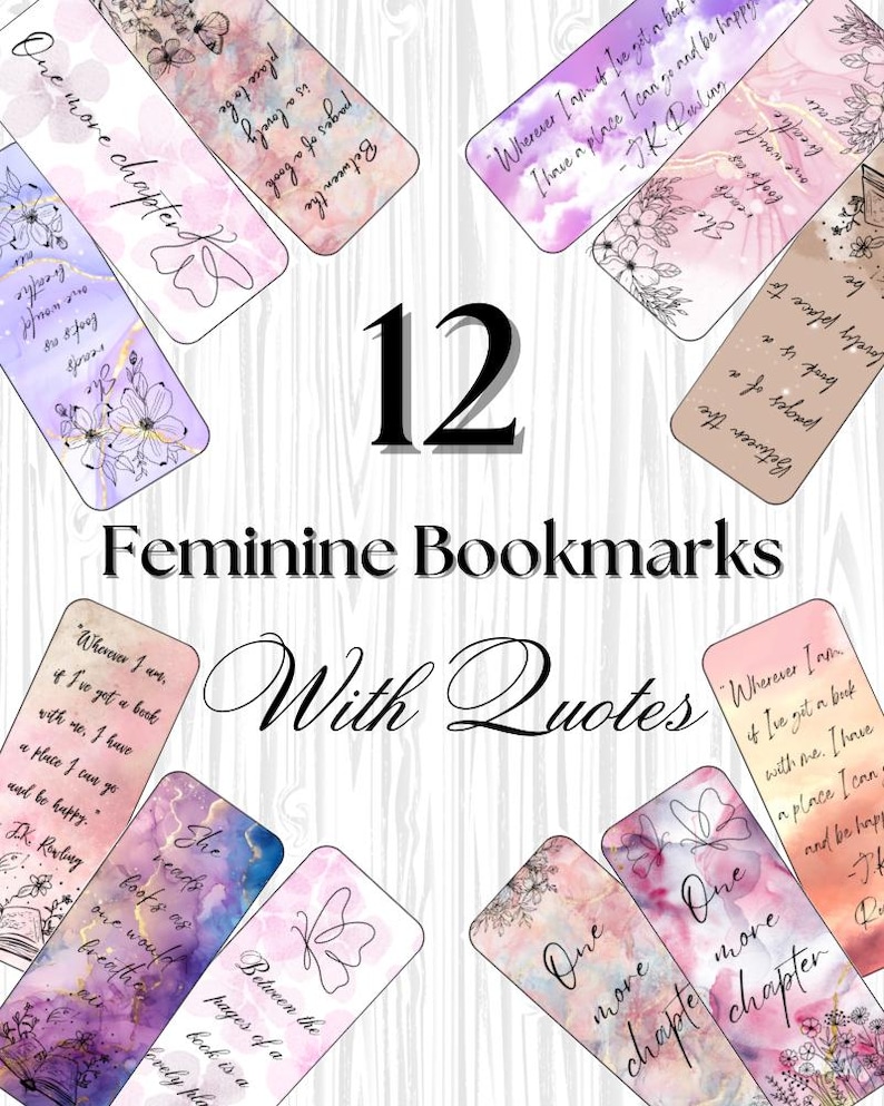 12 Feminine Bookmarks With Quotes | Bookmark Bundle | Instant Digital ...