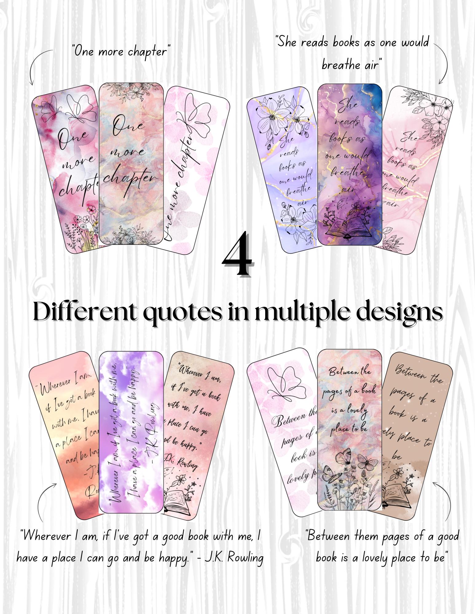 12 Feminine Bookmarks With Quotes | Bookmark Bundle | Instant Digital ...