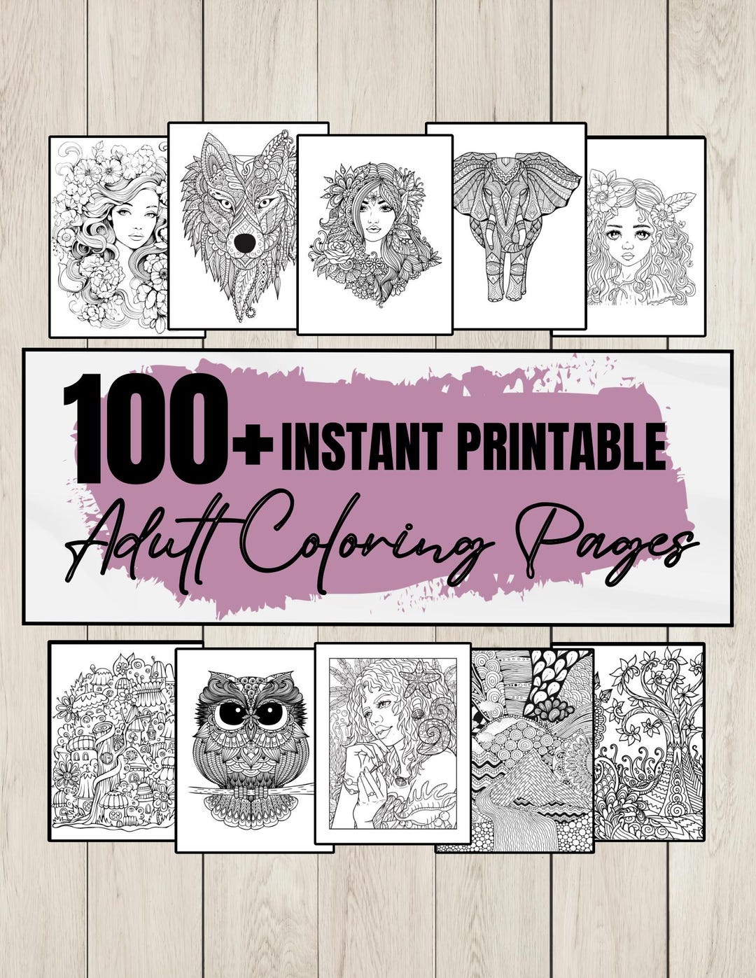 100+ Coloring Pages for Adults | Instant Digital Download | Coloring ...