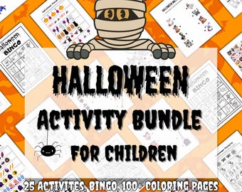 Printable Halloween Bingo Page Bundle Digital Coloring Pages | 10 ...