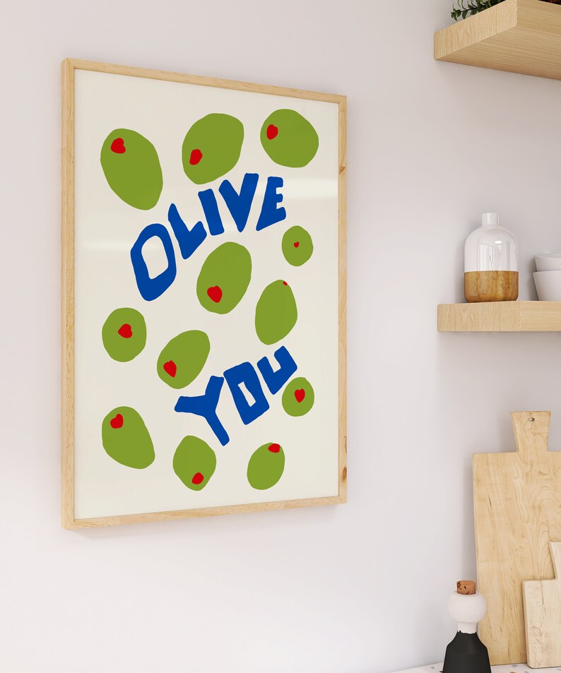 Olive Print Aesthetic Kitchen Decor Retro Poster Trendy Wall Art ...