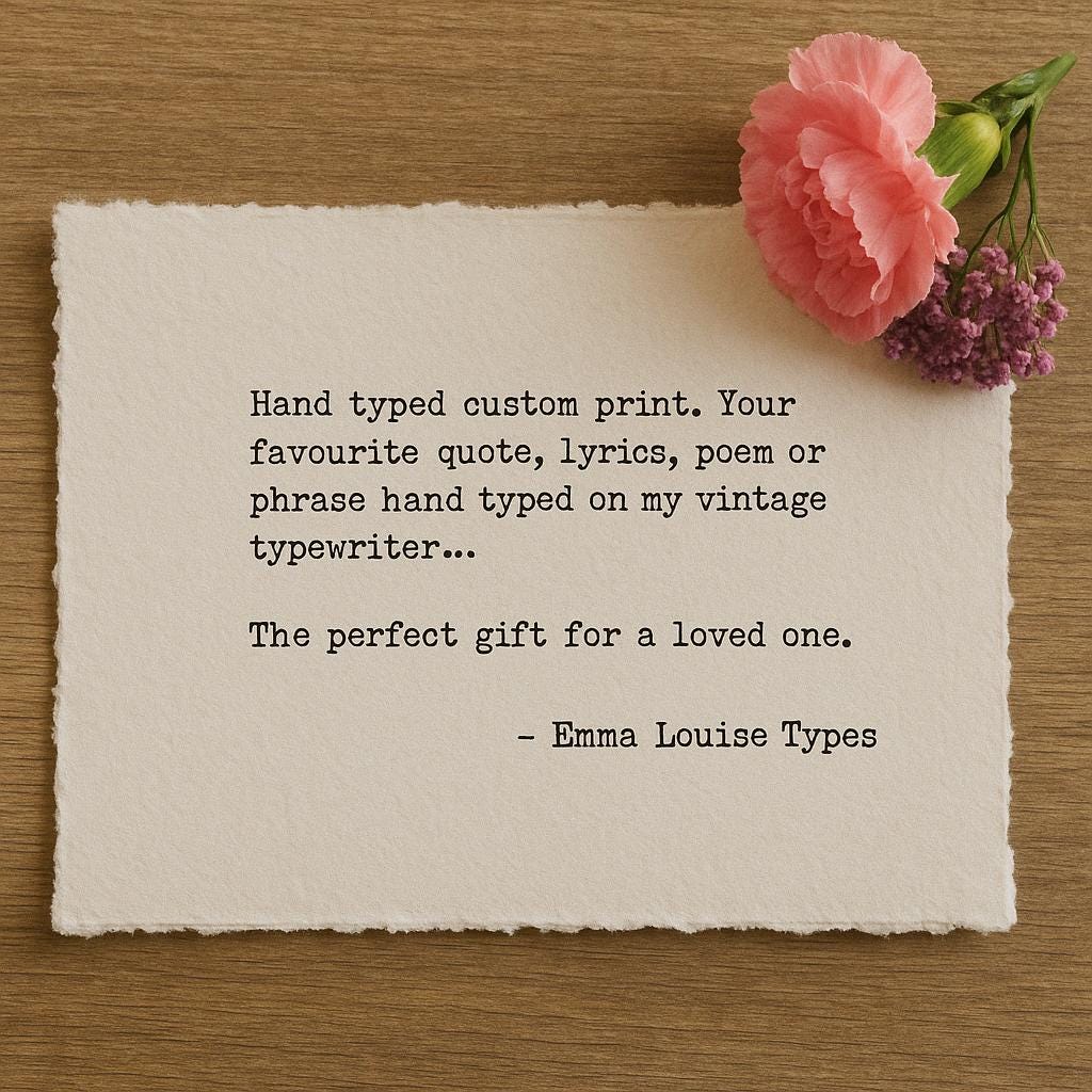 Custom Hand Typed Typewriter Print - Poem, Lyric, Quote - Personalized ...