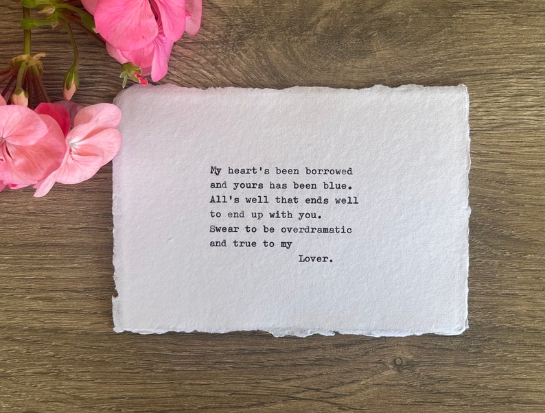 Custom Hand Typed Typewriter Print Poem, Lyric, Quote Personalised ...