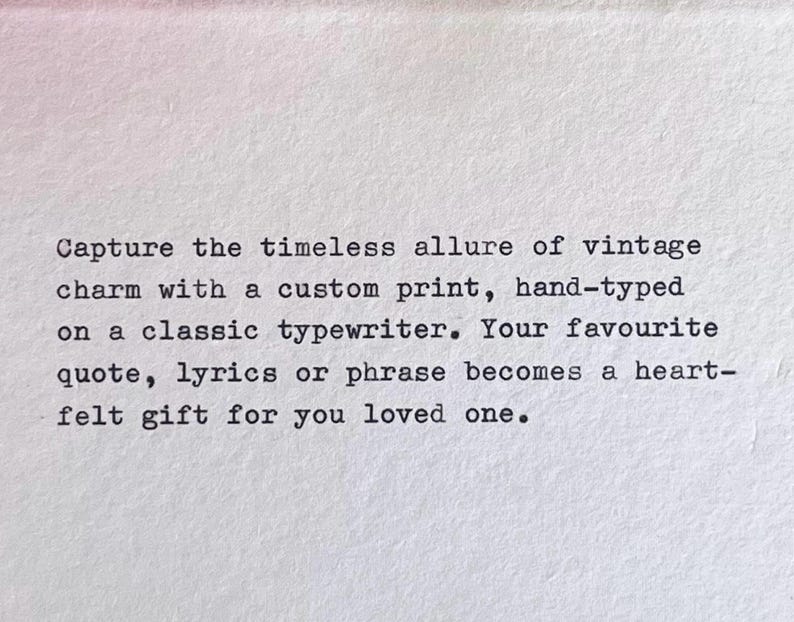 Custom Hand Typed Typewriter Print Poem, Lyric, Quote Personalised ...
