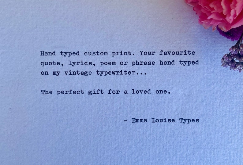 Custom Hand Typed Typewriter Print - Poem, Lyric, Quote - Personalized ...