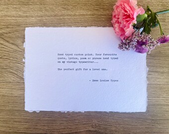 Custom Hand Typed Typewriter Print - Poem, Lyric, Quote - Personalised ...