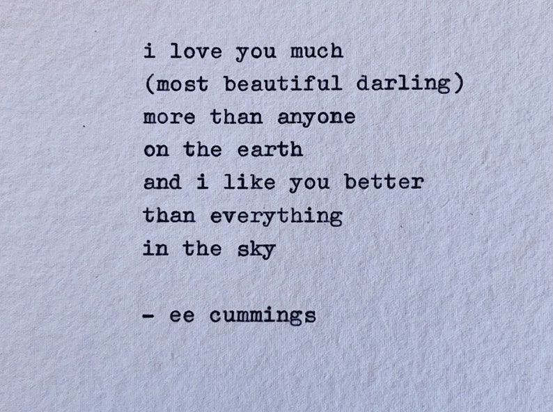 Hand Typed Typewriter Print - I Love You Much (most Beautiful Darling ...