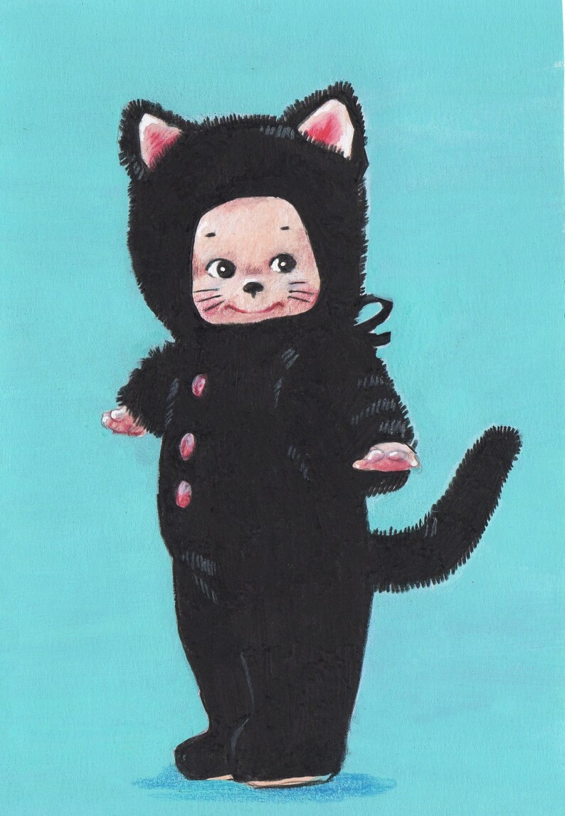 Kewpie Cat Art Print - Etsy