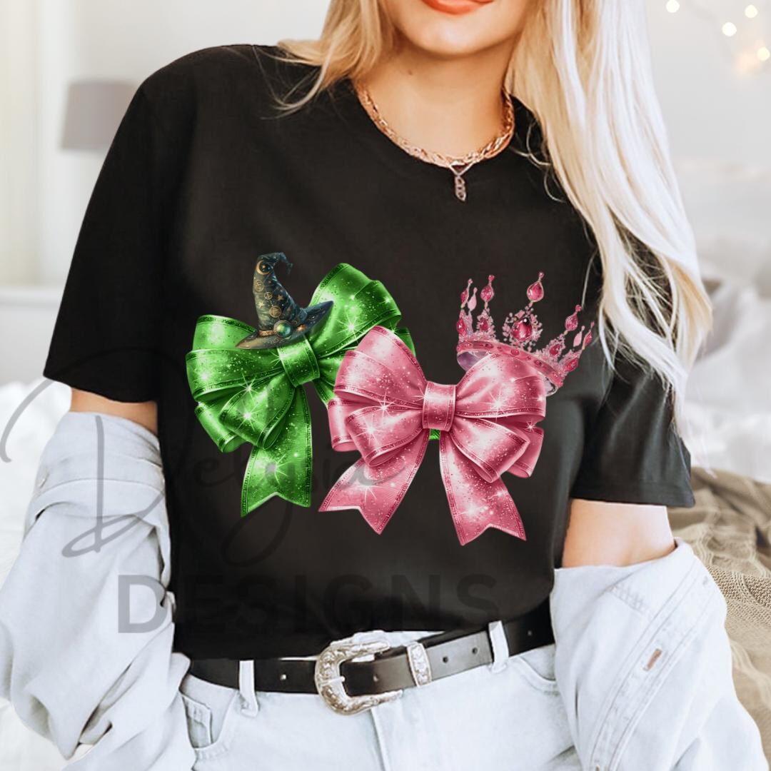 Wicked Movie T-shirt Cute Coquette Pink and Green Bows Glinda and ...
