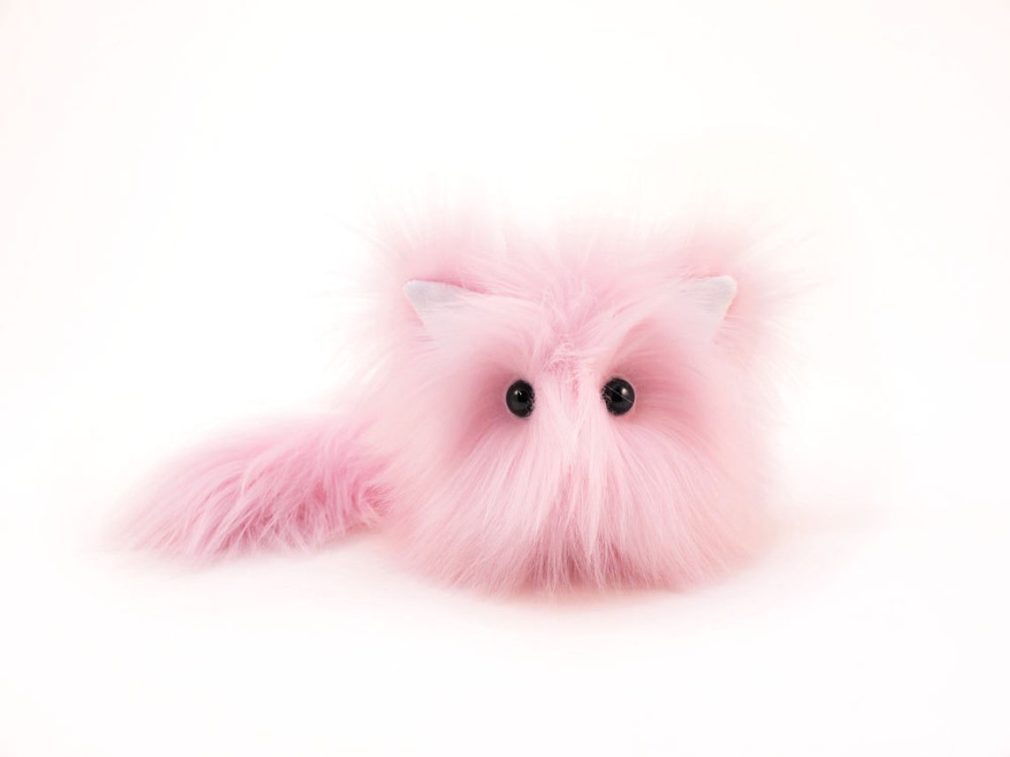 Pink Fuzzy Faux Fur Stuffed Cat - Kawaii Plushie Toy - Etsy