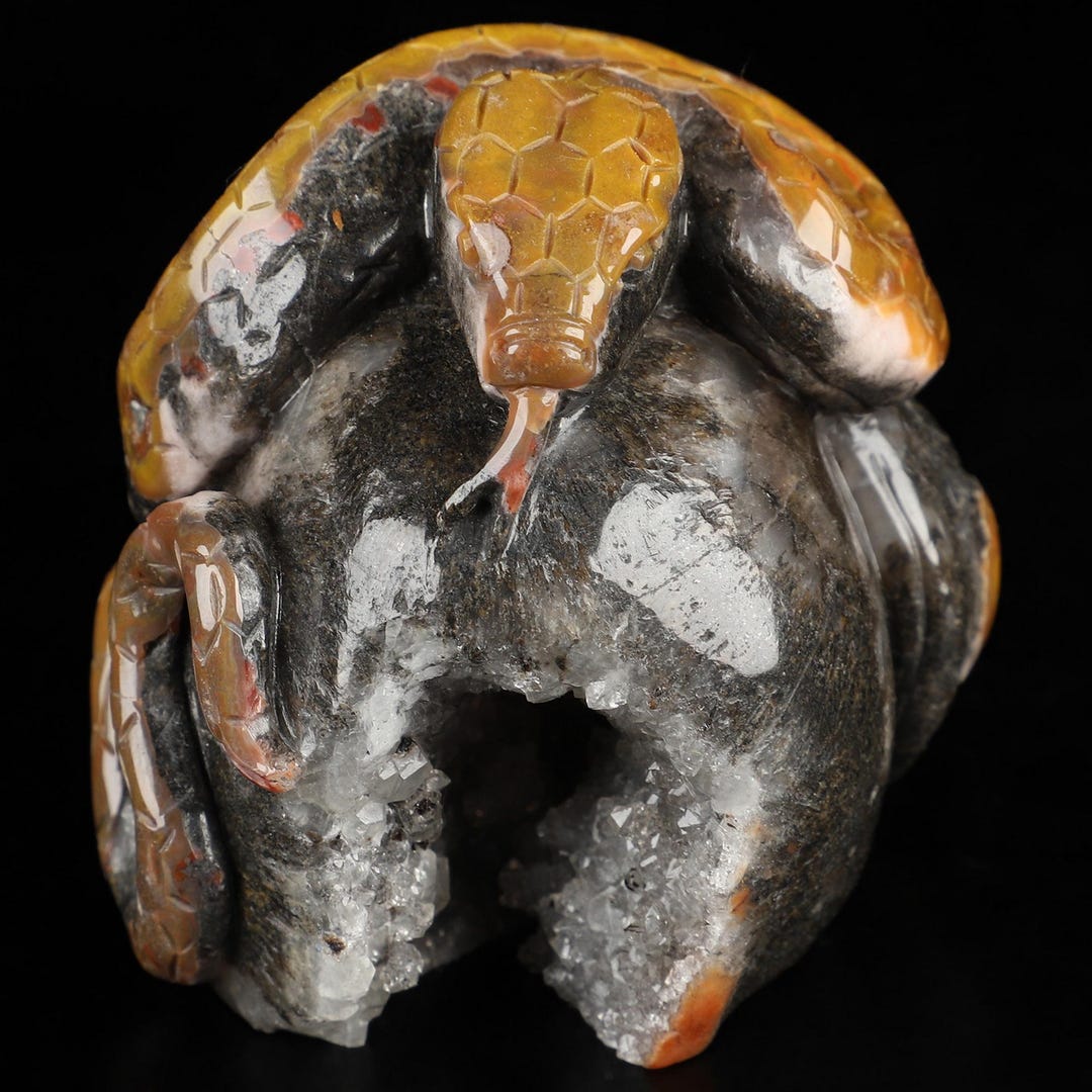2.6" Empire Red Agate Hand Carved Crystal Snake Sculpture, Crystal ...