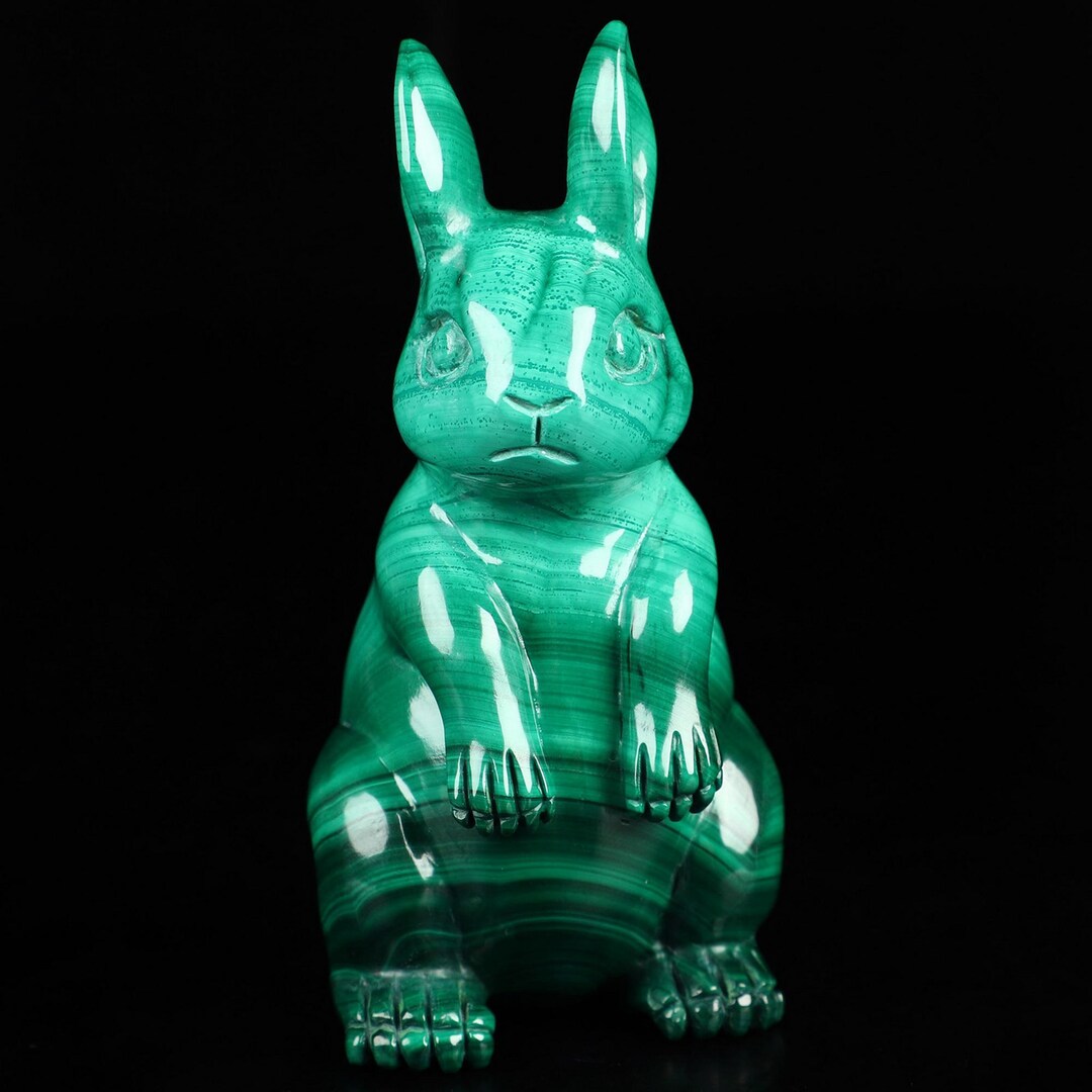 Gemstone 4.1" Malachite Hand Carved Crystal Rabbit Sculpture, Crystal ...