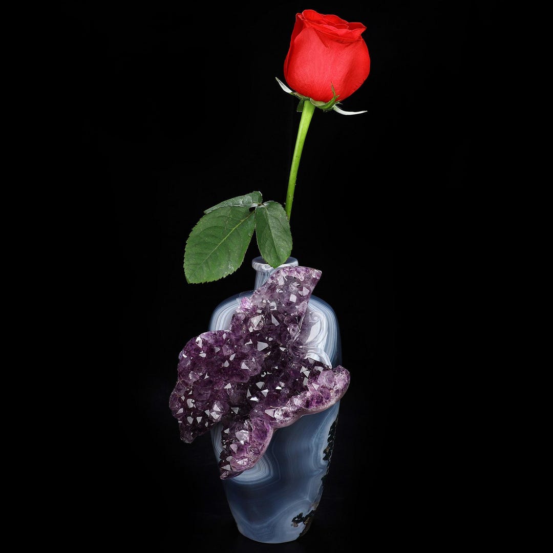 8.3" Agate Amethyst Geode Hand Carved Crystal Vase Sculpture, Crystal ...