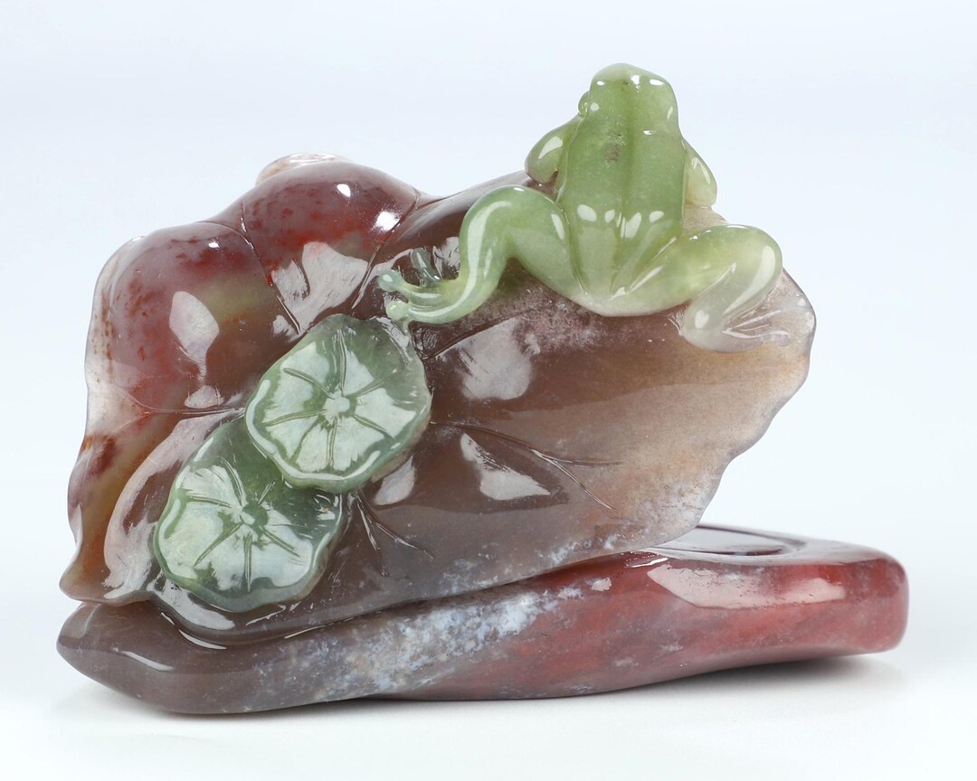 3.2" Indian Agate Hand Carved Crystal Frog Sculpture, Crystal Healing ...