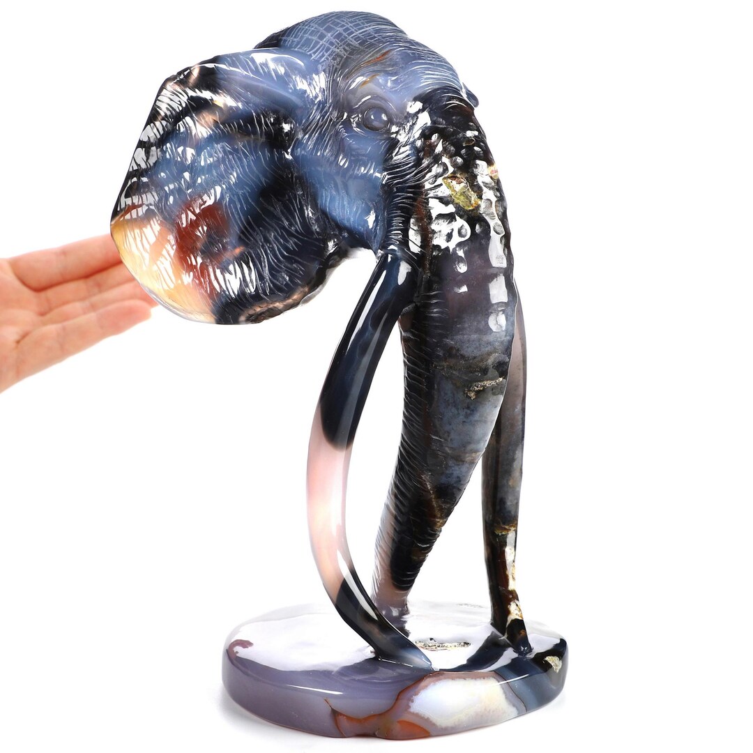 7.0" Premium Brazilian Agate Hand Carved Crystal Elephant Sculpture ...