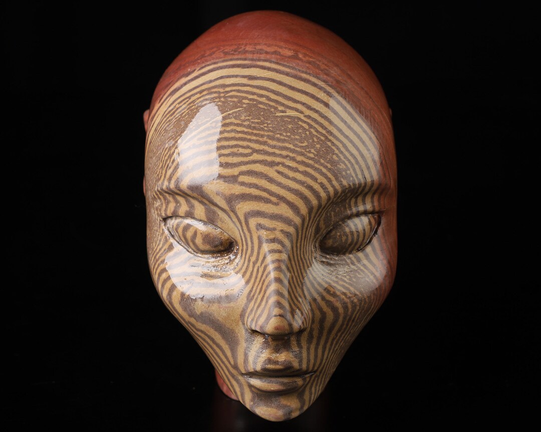 4.1" Hand Carved Australian Print Stone Alien Fairy Elf Crystal Skull ...