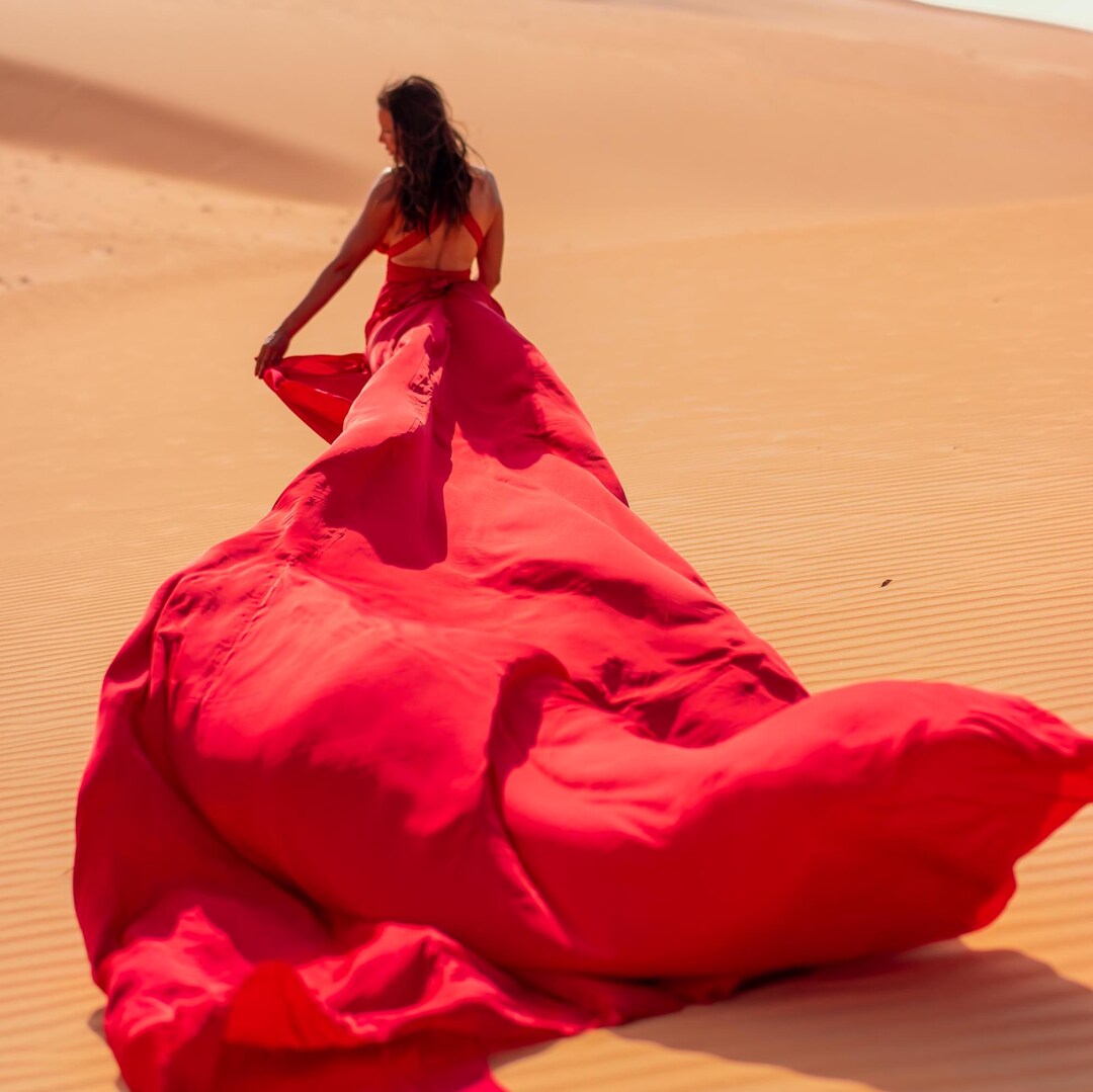 Long Red Train Dress Flying Dress for Photoshoot Flowing Desert Dress ...