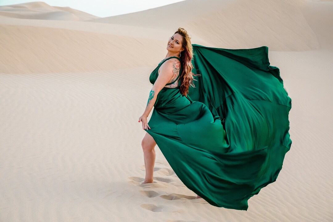 Green Flying Dress Emerald Flying Dress Flowing Photoshoot Dress Plus ...