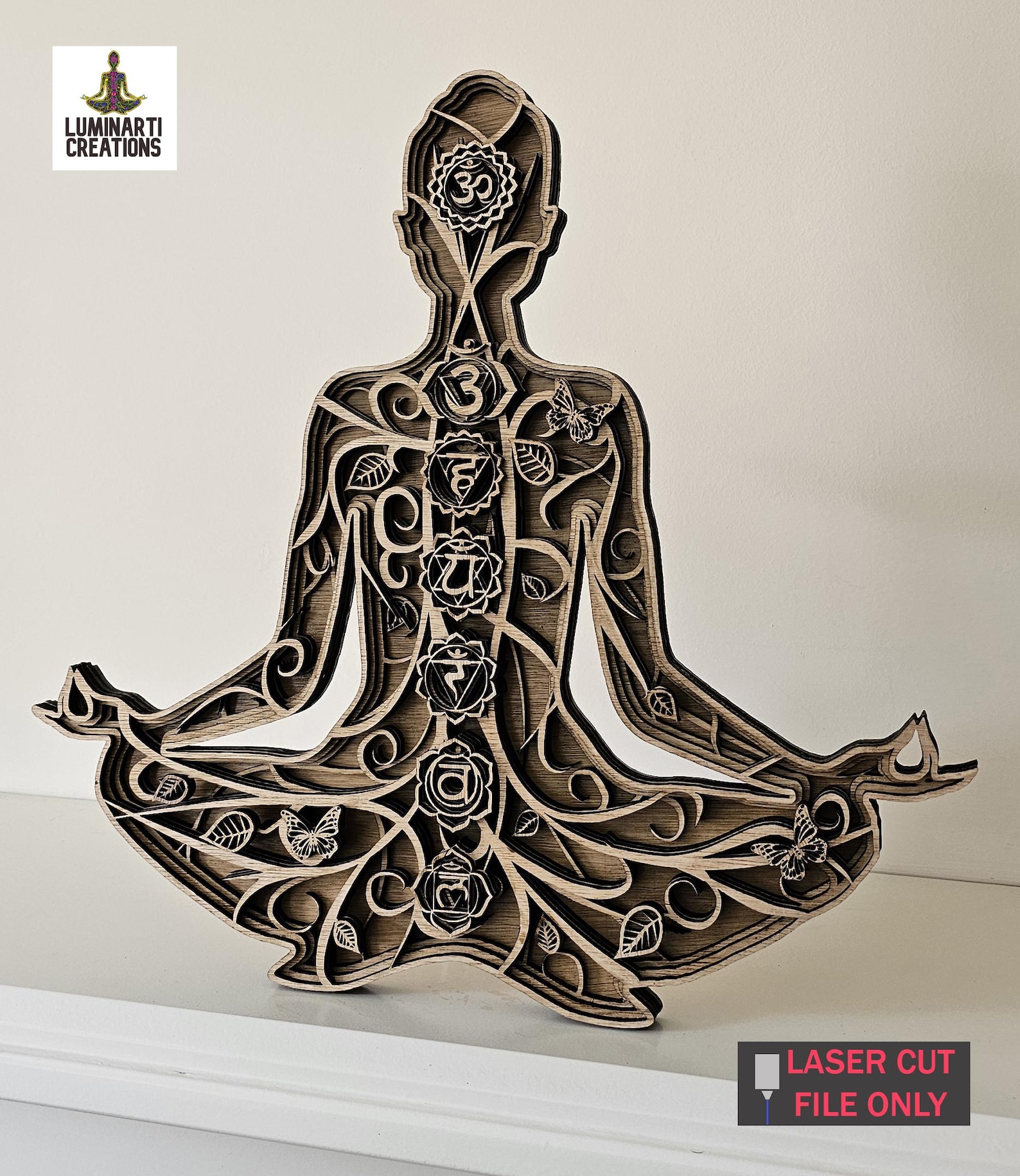 Buddha Yoga Laser Cut Wooden Wall Decor Chakra Art Ornament Lightburn ...