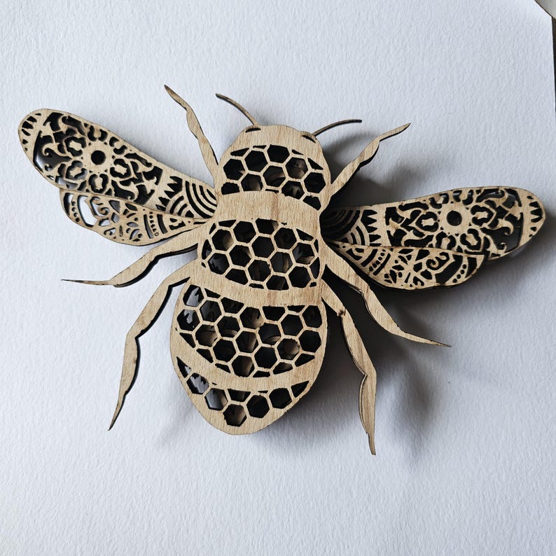 Bumble Bee Laser Cut File Wooden Wall Decor Ornament Lightburn Gift for ...