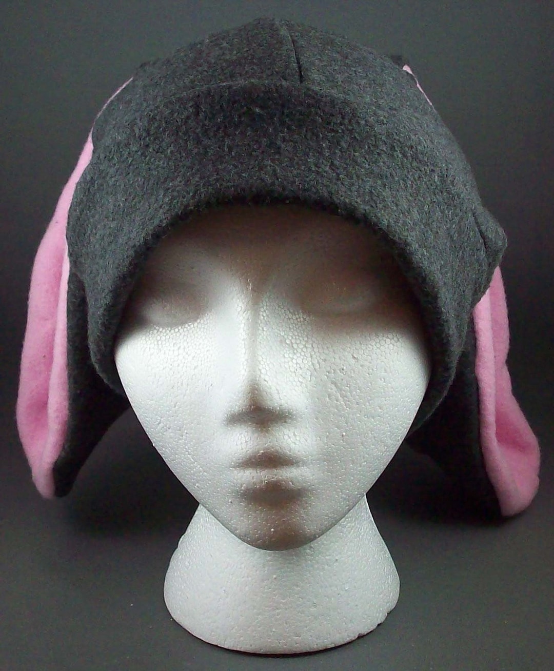 Bunny Rabbit Hat Long Ears Grey and Pink Skiing Snowboarding Cosplay ...