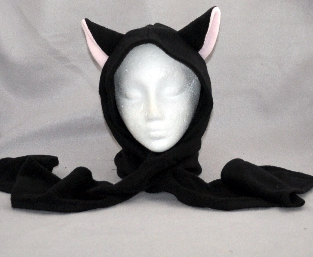 Black Cat Hoodie Scarf Animal Fleece Hat Cosplay Gothic Anime Skiing ...