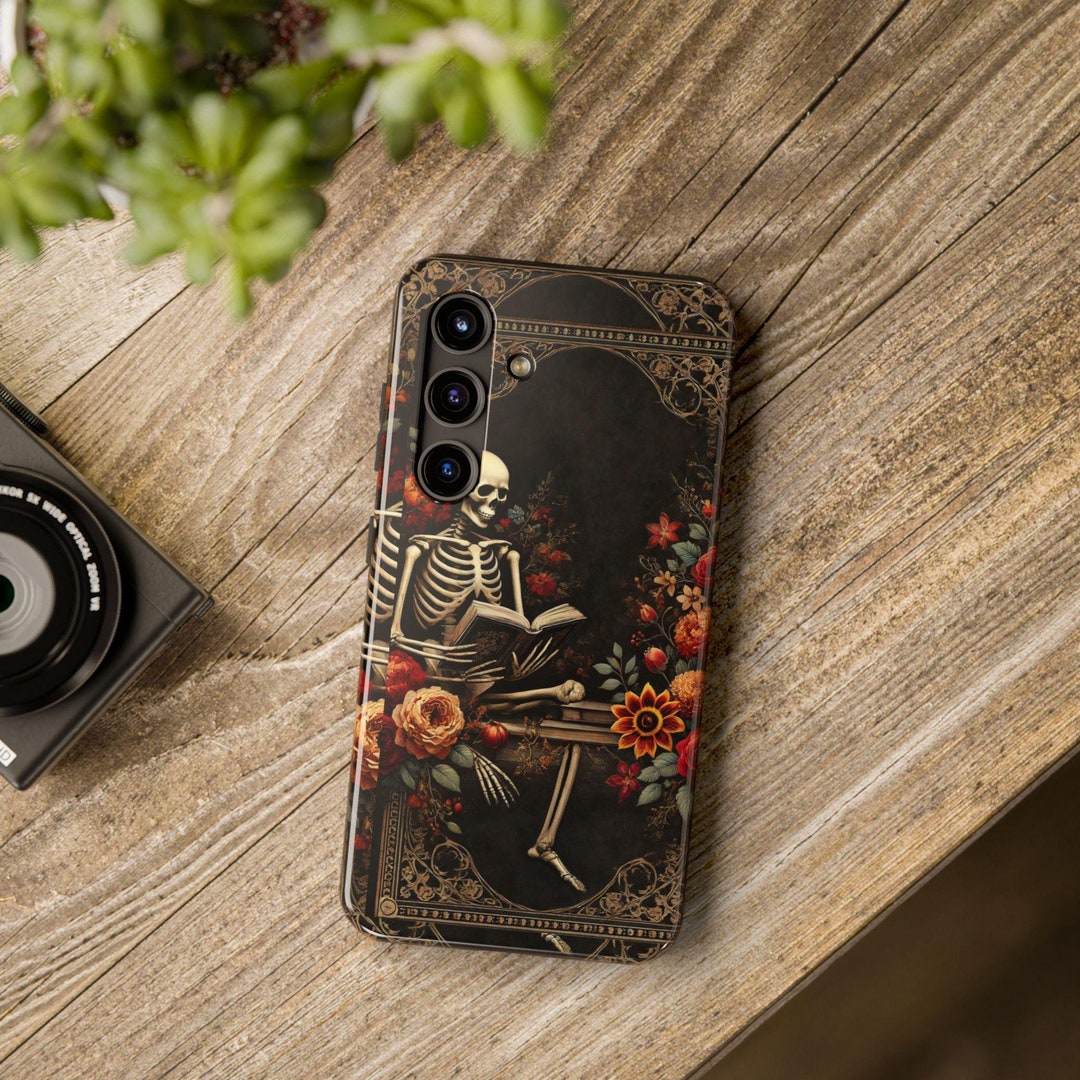 Gothic Skeleton Reading Book Phone Case, Vibrant Flowers, Iphone ...