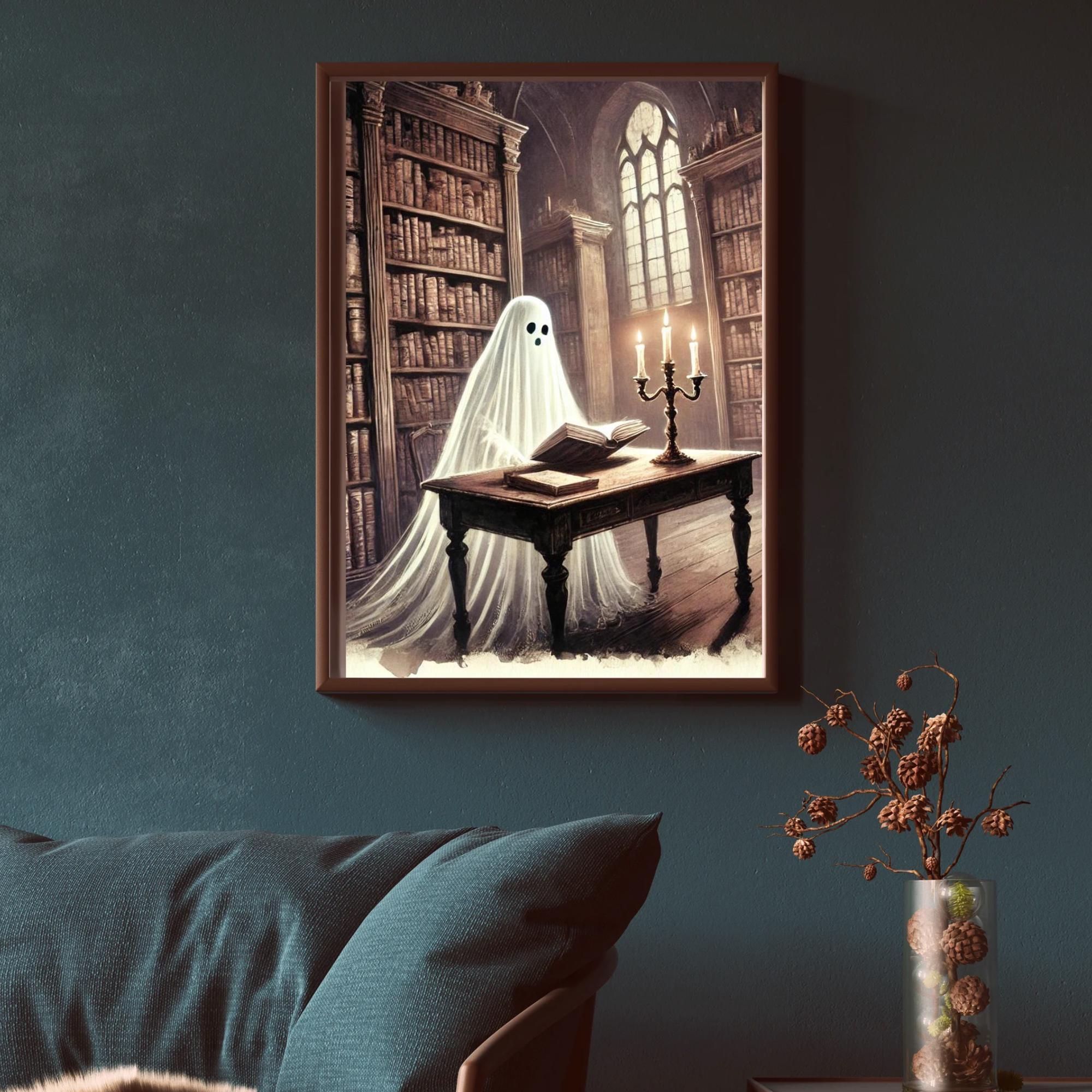 Vintage Library Ghost Reading Print I Ghost in a Library Print ...