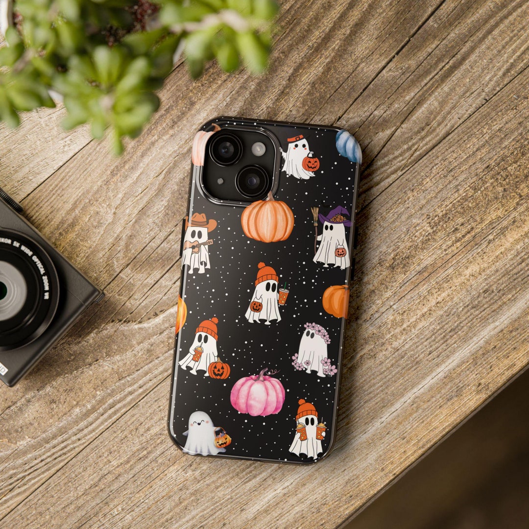 Halloween Pumpkin Ghost Bat Phone Case Watercolor Aesthetic Fall Autumn ...