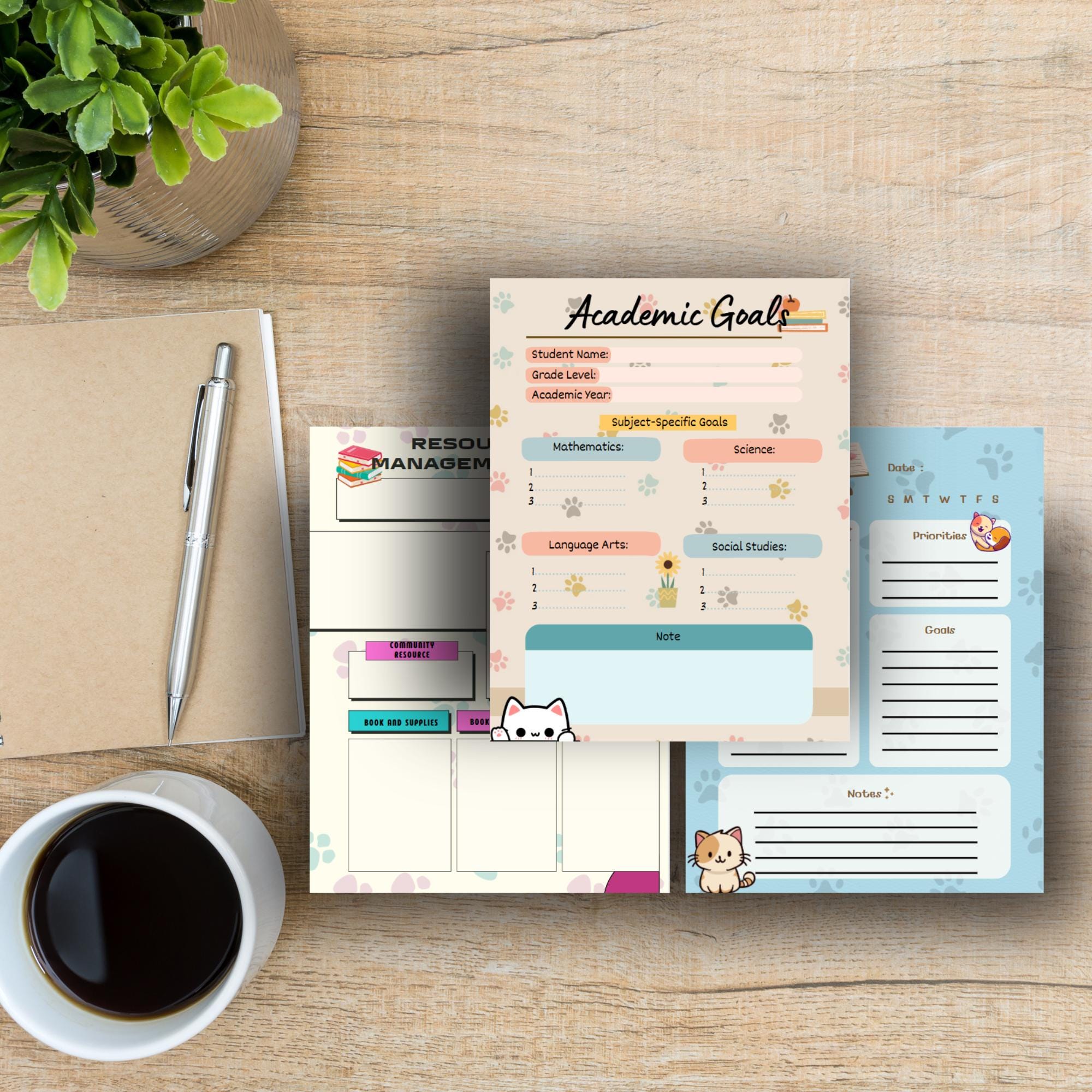 12 Months Homeschool Planner and Organizer-kitty Printable Planner ...