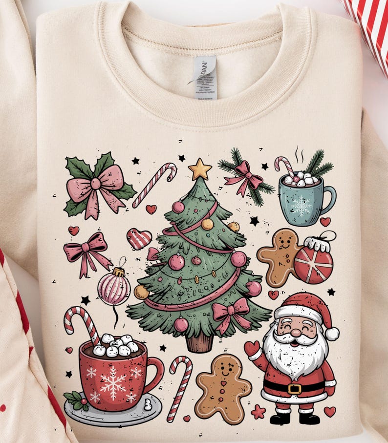 Retro Christmas Doodle PNG Collage • Coquette Holiday Clipart (digital ...
