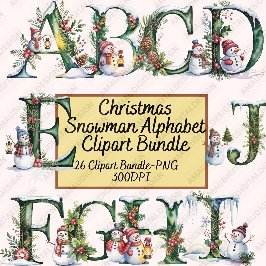 Snowman Alphabet Clipart Bundle, Winter Floral Letters (instant ...