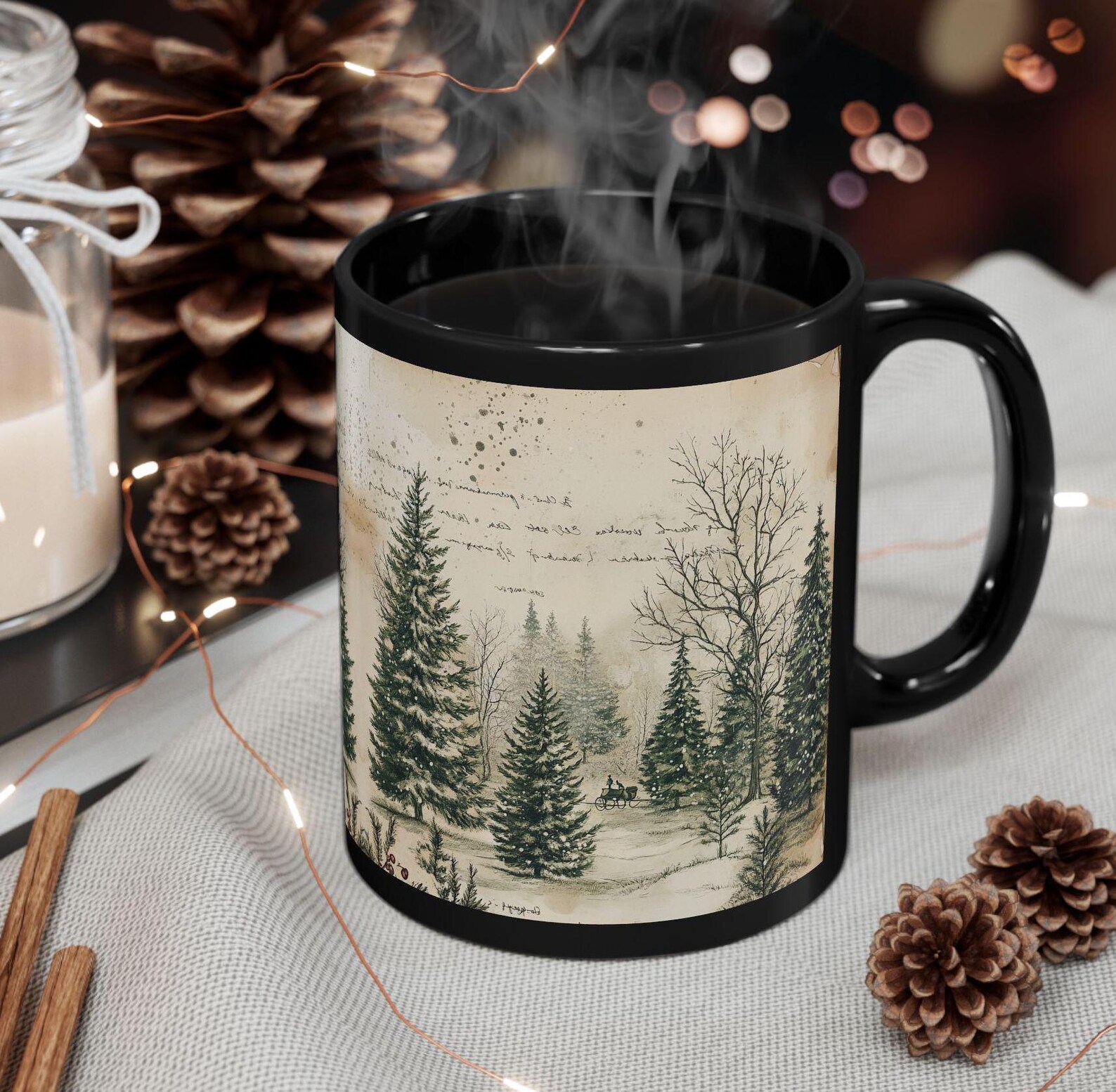 Vintage Snowy Christmas Pine Tree Coffee Mug, Winter Themed Forest ...