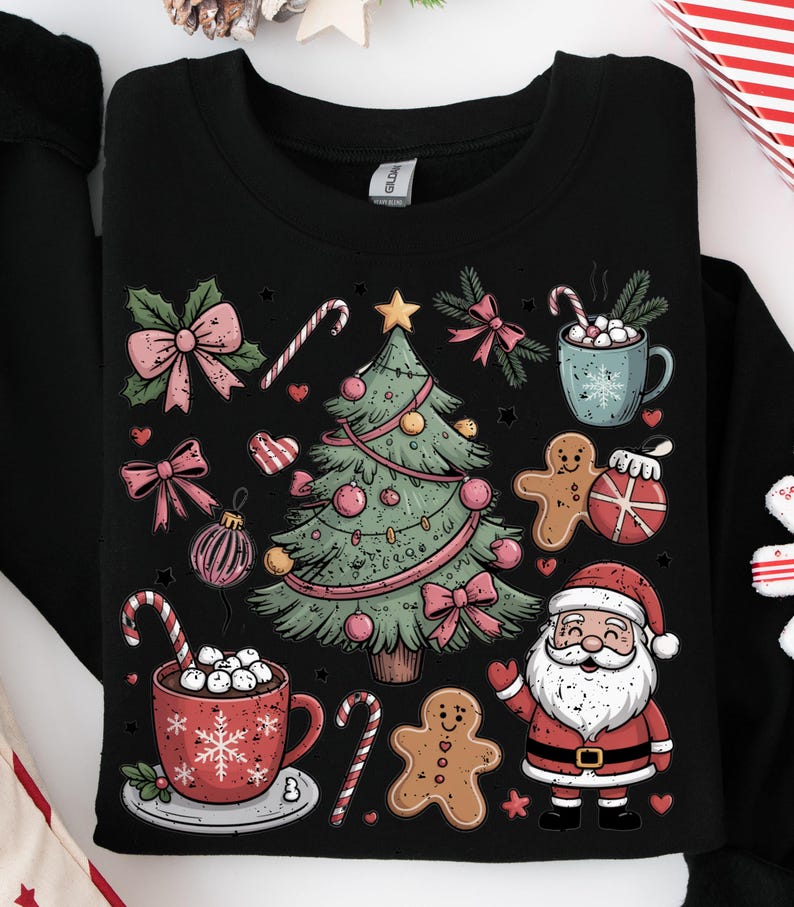 Retro Christmas Doodle PNG Collage • Coquette Holiday Clipart (digital ...