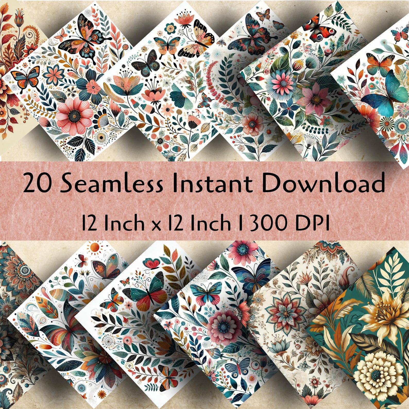 20 Seamless Vibrant Boho Floral Digital Paper Pack for Scrapbooking and ...