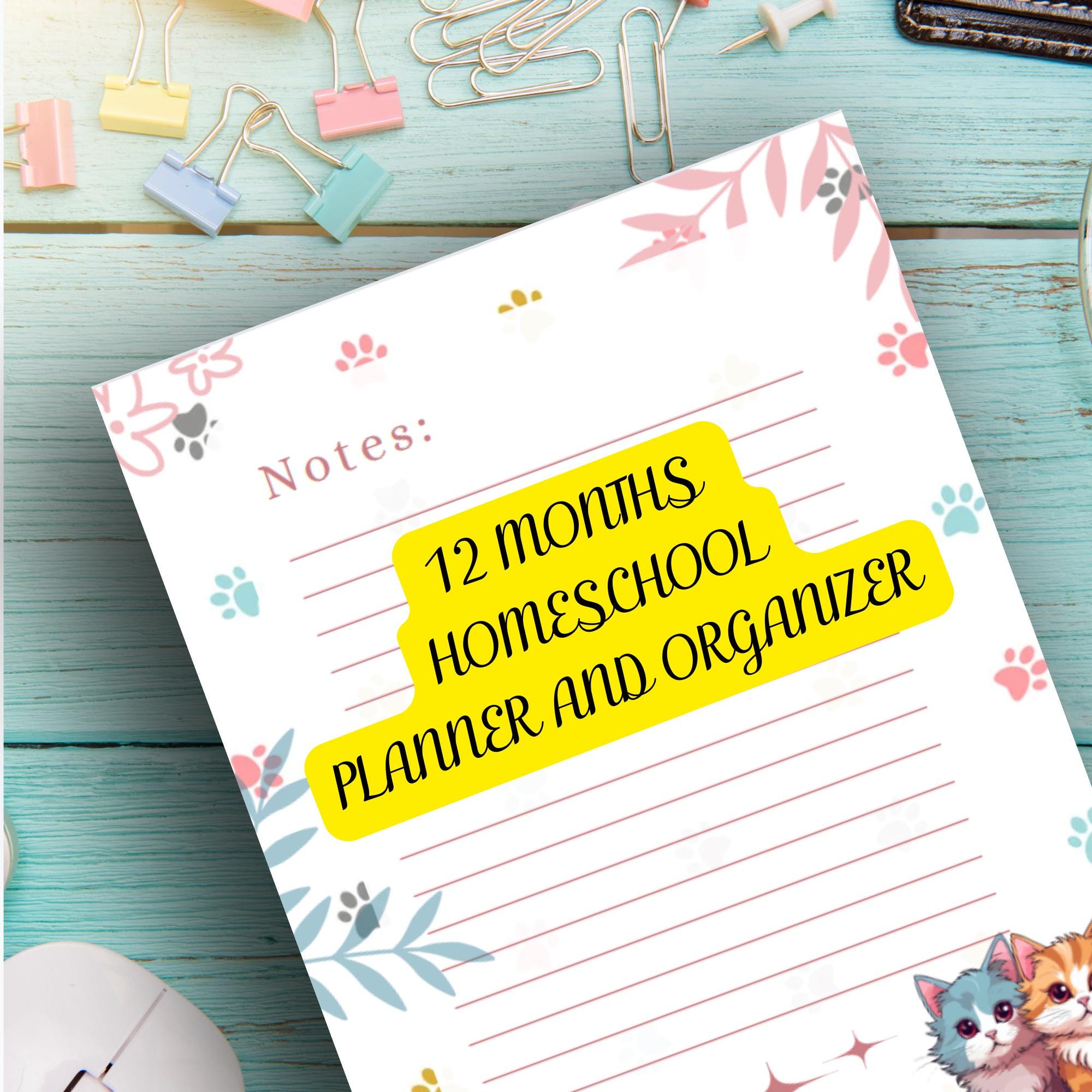 12 Months Homeschool Planner and Organizer-kitty Printable Planner ...