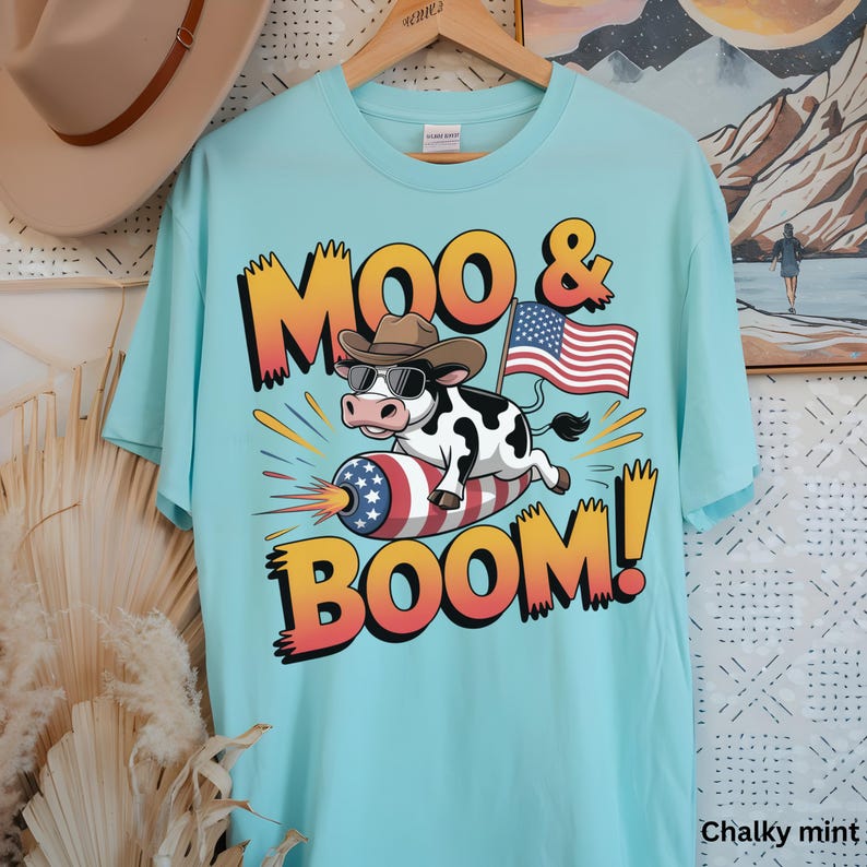 Moo & Boom PNG, Funny Cute Country Cowboy Cow 4th of July Sublimation ...