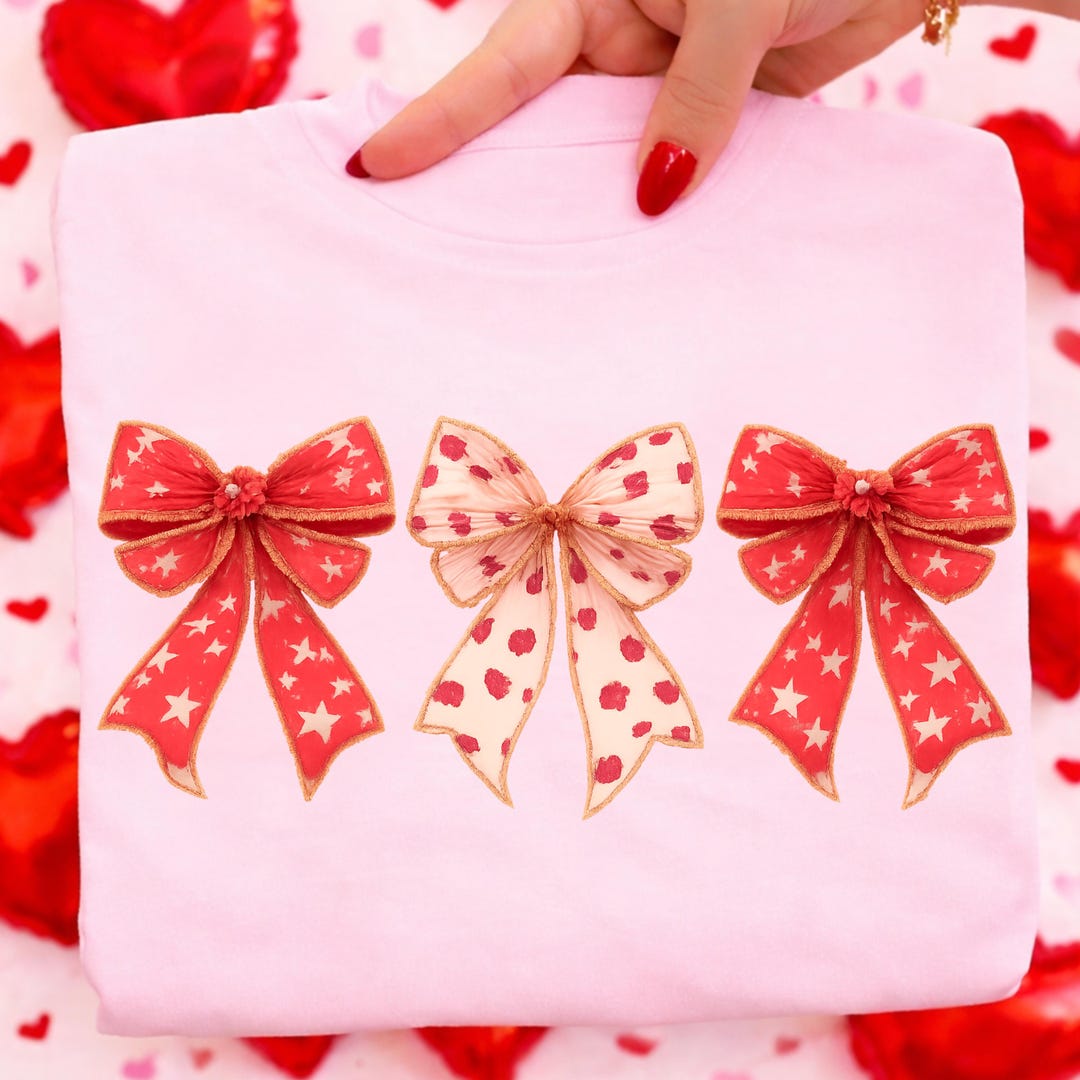 Valentine Bow PNG Clipart Set, Red Pink Bows With Hearts, Cute ...