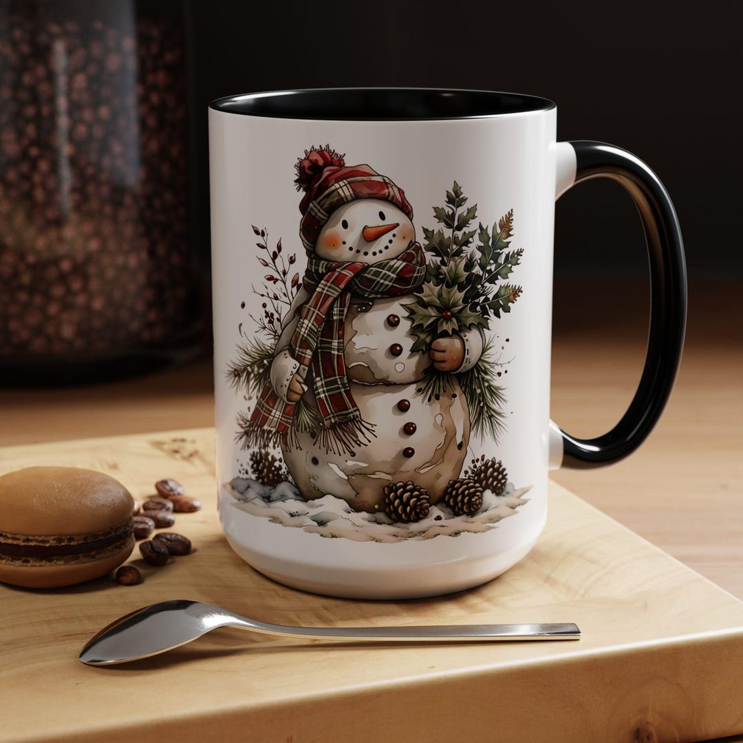 Snowman Christmas Coffee Mug, Plaid Scarf Holiday Cup - Etsy