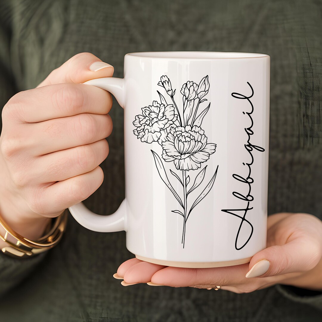 Personalized Birth Flower Name Coffee Mug, Birth Flower Cup, Custom ...
